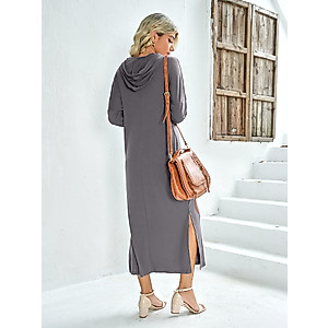 GIKING Women's Casual Hoodies Long Sleeve Split Hooded Long Maxi Sweatshirt Dress with Pockets 2023 Fall Fashion（Gray,L）