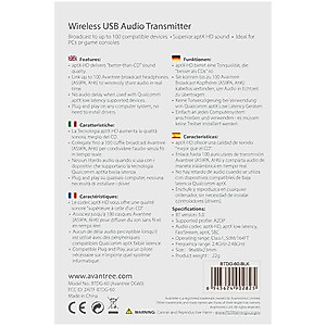 Avantree DG60 Long Range Bluetooth 5.0 USB Audio Adapter for PC Laptop Mac PS4 PS5 Linux, Superior Sound Wireless Audio Dongle for Headphones Speakers, aptX Low Latency, Plug and Play (Audio ONLY)