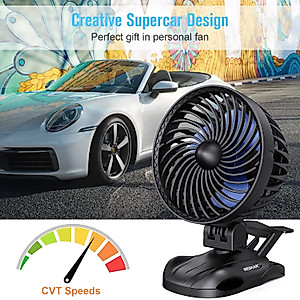 BESKAR Portable Clip on Fan - 6 inch Personal USB Fan with CVT Speeds, Adjustable Tilt, Quiet Operation Small Cooling Fan for Office Desk Dorm Bed Stroller -Supercar Clamp