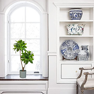 BESAMENATURE Artificial Bay Double Ball Topiary Trees, Faux Plant for Home Office Decoration, 24" Tall, Green, Ships in Gray Planter