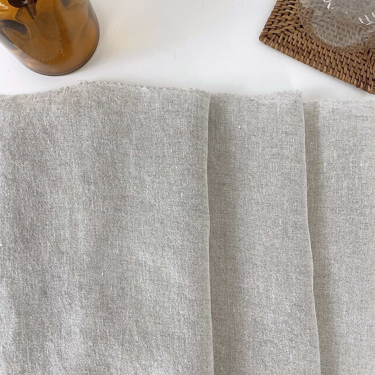 100% Linen Fabric, High Twisted Yarn 21s, Light Weight, Precut 3y (Light Natural)