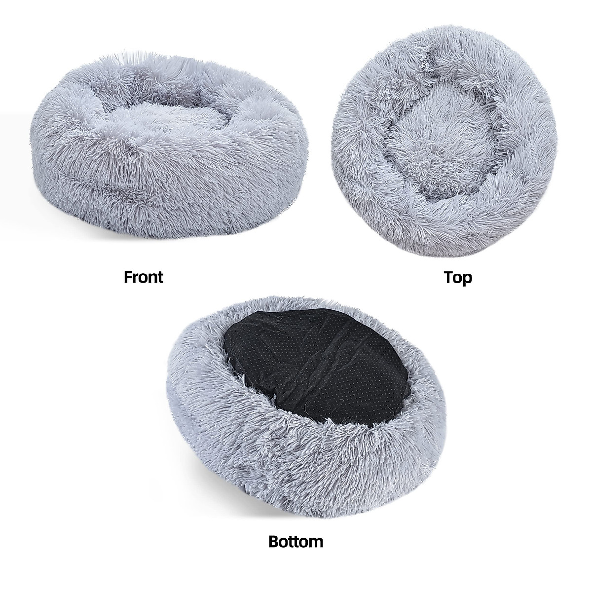 Aalklia Dog Bed Plush Anti-Anxiety Indoor Washable,Soft,Calming Sleep Cuddler with Anti-Slip Bottom,20",Grey