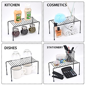 Kitchen Shelves, Cabinet Organization Mini Storage Shelf, Storage Rack Organizer for Kitchen, Fridge, Cabinet, Bathroom (Black 2)