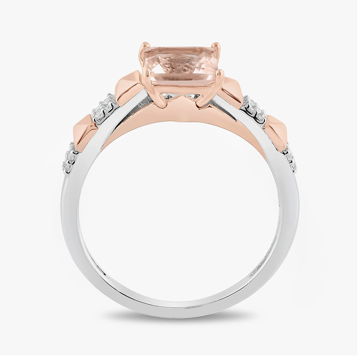 Jewelili Enchanted Disney Fine Jewelry Sterling Silver and 10K Rose Gold 6 MM Cushion Center Morganite and 1/20 Cttw Natural White Round Diamonds Aurora Engagement Ring Size 7