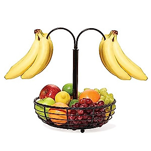 Gourmet Basics by Mikasa Rope Metal Fruit Basket with Double Banana Hook, Black