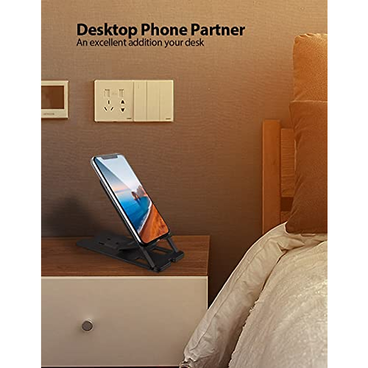 Cell Phone Stand, Portable Aluminum Phone Holder, Adjustable Phone Dock Cradle, Compatible with iPhone 13/12/11 Pro Max, Samsung Galaxy, Small Tablets(Black)