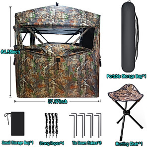 Col-Pary Hunting Blind, 270°View 1-3 Person See Through Ground Blind with Tri-Leg Stool,Ground Pop Up Tent for Deer Turkey Duck Hunting,Camping,Concealment, Disguise (Camo,58 "Lx58 Wx66 H)