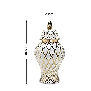 Gazechimp Modern Ceramic Ginger Jar Vase Porcelain Jar Temple Jar Handicraft with Lid Decorative Universal for Home Cafe Desktop Bedroom Decor Ornament