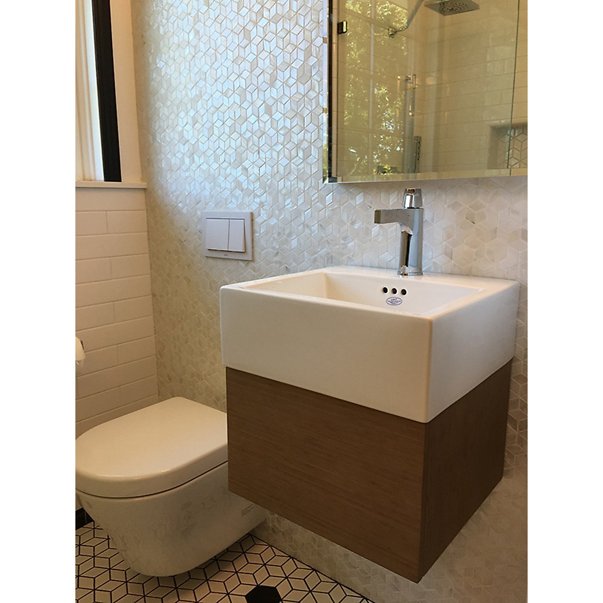 AFSJ White Rhombus Mother of Pearl Mosaic Tile for Bathroom/Kitchen/Spa Backsplash (6 Sheets)