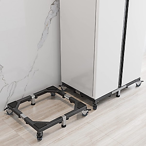 CHINCHILLA Heavy Duty All Stainless Steel Mobile Fridge Stand Base, Washing Machine Stand with Wheels, Adjustable Furniture Dolly for Washer, Refrigerator and Dryer（Large)