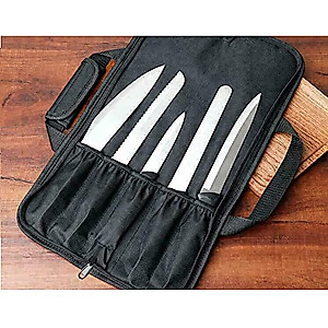 HUHAOLIANHE Professional Nylon Kitchen knife Bag (5 Pockets) Storage Carrying Pouch Red Portable Chef Knife Roll Case