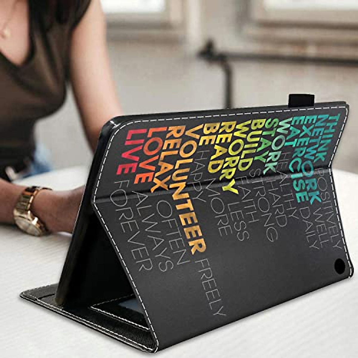 TBXOSTN Case for All-New Amazon Kindle Fire 7 Tablet (7" Display, 12th Generation, 2022 Release), Premium PU Leather Stand Cover with Smart Auto Wake, Inspirational Quotes Customized