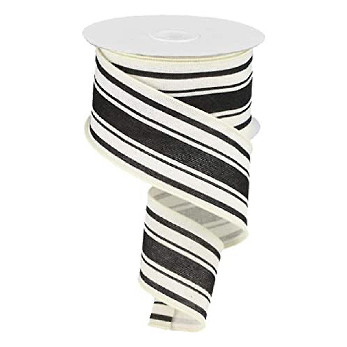 Farmhouse Stripe on Cotton Wired Edge Ribbon - 2.5 Inches x 10 Yards (Ivory, Black)