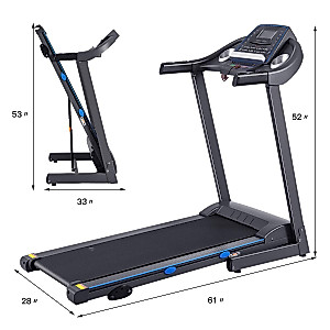 GYMAX Folding Treadmill, Electric Motorized Running Walking Machine with Heart Rate Sensor & LED Touch Display, 2.25HP Silent Treadmill for Home/Gym (Black+Blue)