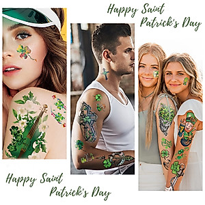 Yazhiji 77sheets St Patricks Day Temporary Tattoo for Girls or Boys 17sheets Larger Half Arm Shamrock Patterned Waterproof Tattoos Stickers for Men or Women And 60 sheets Face Clover Kids Tattoos