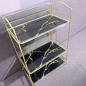 Simmer Stone 3 Tier Makeup Perfume Organizer Shelf, Cosmetic Storage Corner Shelf with Removable Glass Tray, Wire Vanity Organizer Rack for Dresser, Countertop, Bathroom and More (Gold)