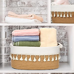 Roshtia Set of 3 Boho Rattan Basket Cotton Rope Woven Basket Toilet Paper Baskets Brown Boho Bathroom Decor Boho Organizing Baskets for Home Decor Bedroom Nursery Livingroom Entryway