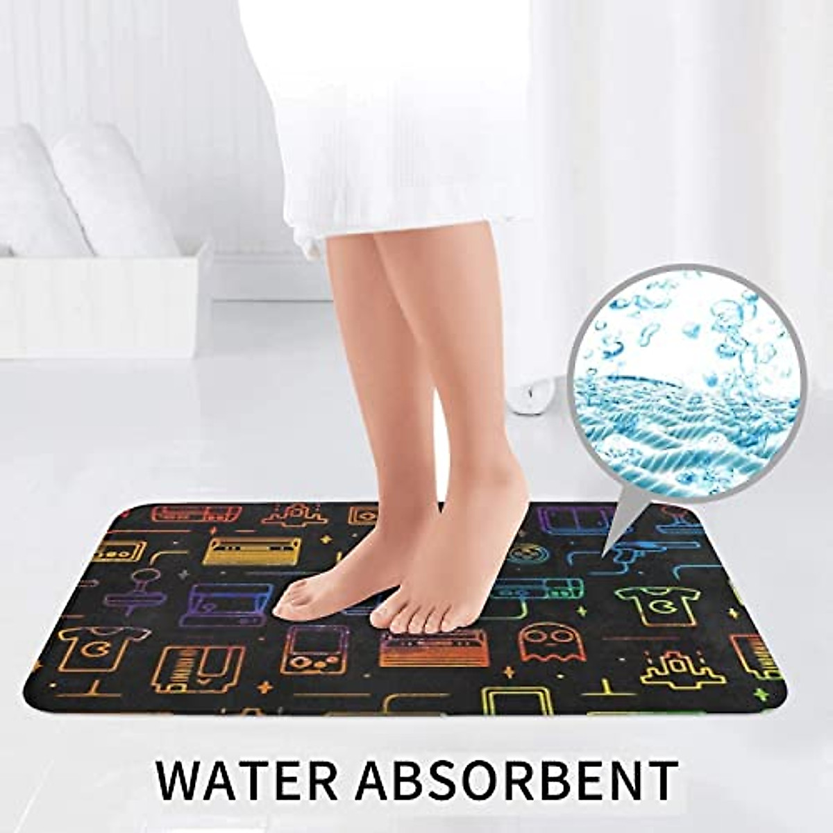 3 Pieces Bathroom Rugs Set Game Video Gaming Pattern Print 3 Pieces Bathroom Rugs Set Bath Mat+Contour+Toilet Lid Cover Bathroom Antiskid Pad