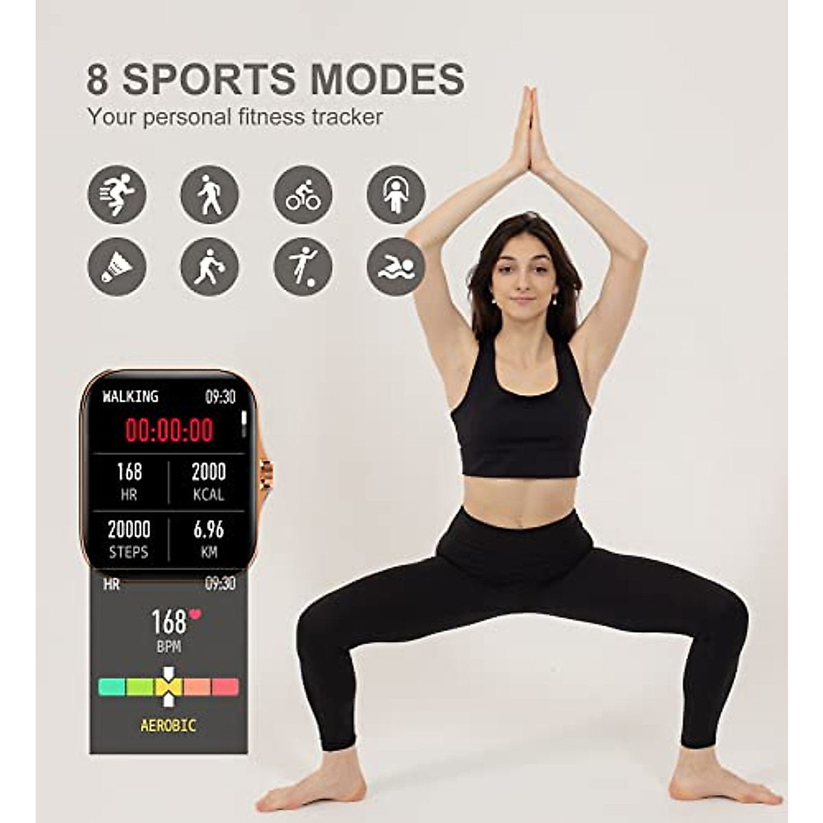 Iaret Smart Watch for Women(Call Receive/Dial), Fitness Tracker Waterproof Smartwatch for Android iOS Phones 1.7" HD Full Touch Screen Digital Watches with Heart Rate Sleep Monitor Pedometer, White