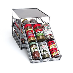 Lipper International Three-Tier Tilt Down Kitchen and Cooking Spice Drawer, Silver/Gray