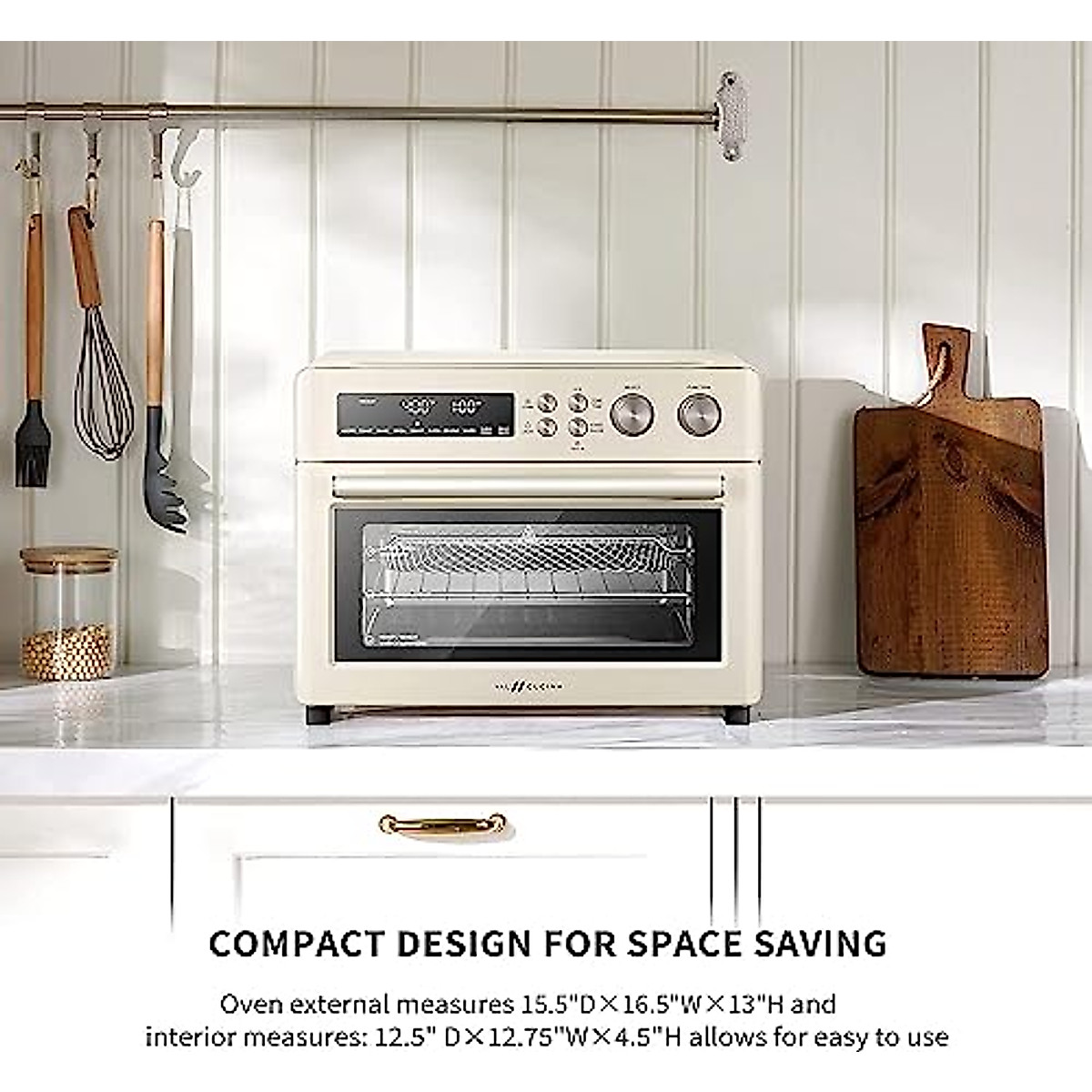 VAL CUCINA Retro Style Infrared Ultra-Quick Air Fryer Toaster Oven, Multifunctional 10-in-1 XL Countertop Convection Oven, 6-Slice Toast, 12-Inch Pizza, Enamel Baking Pan for Easy Cleaning, with Bake, Toast, Roast, Broil, Pizza, Reheat, Slow Cook, Dehydra