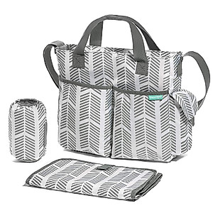 Diaper Bag/Breast Pump Tote Bag - Stylish Arrows, Functional Baby Stroller Organizer - Adjustable Stroller Strap - Eight Total Pockets - Easy to Clean - BONUS: Changing Pad