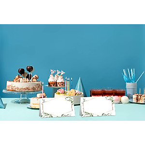 Gold Foil Greenery Table Place Card, 25 Pcs Tent Style Cards Set with Green Eucalyptus, Editable Name Cards for Table Seating, Food Lables for Birthday Party, Baby Shower, Wedding, Bridal Shower(12)