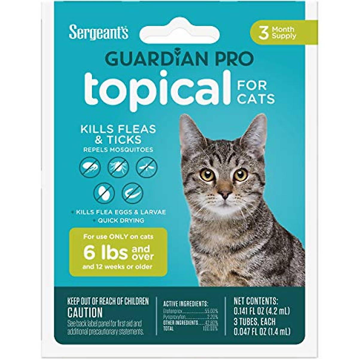 Sergeant's Guardian Pro Flea & Tick Squeeze On Topical Cats 6lbs and Over., 3 Count