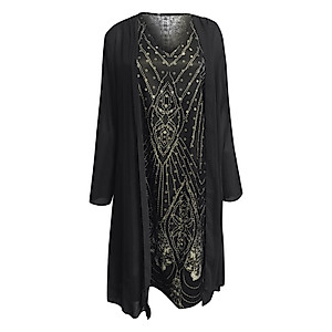 Plus Size Dress Womens Fall Dresses 2023 Sexy Vintage Two Piece Collar Neck Birthday Dress Chiffon Trendy Womens Winter Plus Size Sweater Dress Womans Christmas Dress(Black,X-Large)