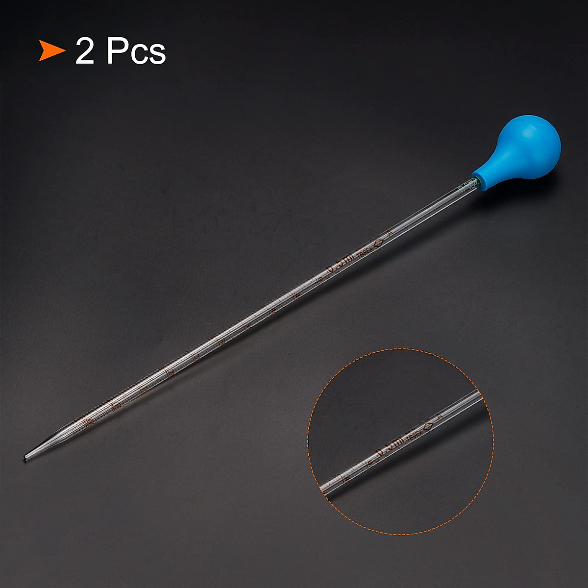 PATIKIL Graduated Dropper Pipettes Kit, 2pcs 0.5ml Borosilicate Glass Pipette with Rubber Cap for Transfer Liquid for Lab, Chemistry, Clear