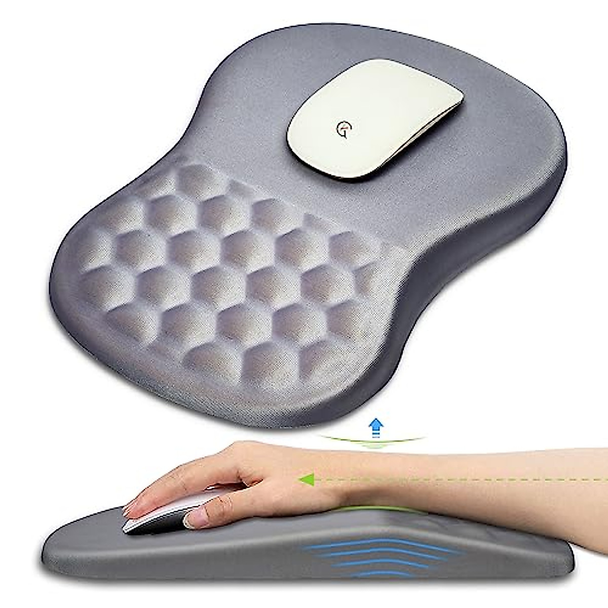 KUOSGM Ergonomic Mouse Pad Wrist Support with Gel Massage Bump Design, Carpal Tunnel Pain Relief Wrist Rest Mousepad, Memory Foam Wrist Pad for Wireless Mouse & Desk (12x8 inch,Mid Grey)