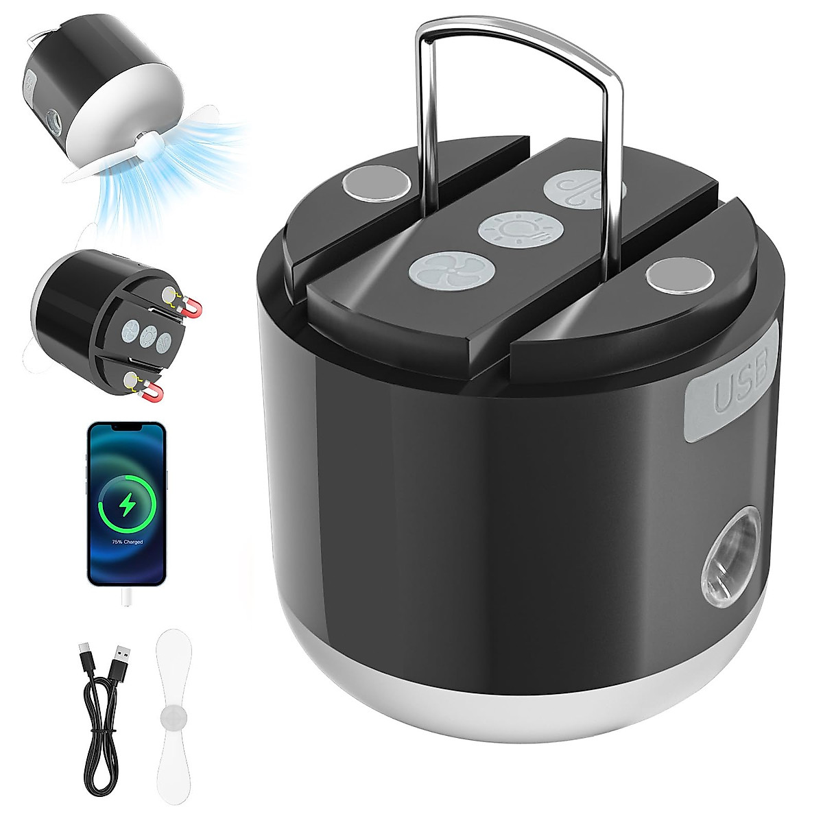 LED Camping Lantern Rechargeable 800LM, 3000mAh Up to 80H Running Time Camping Tent Light, with Fan, 4 Light Modes, Misting Feature & Magnetic Base, for Outdoor Camping, Power Outages