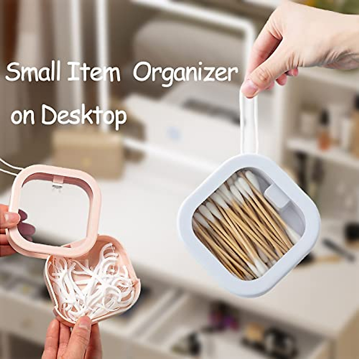 Nvhaly 4 Pcs Hair Tie Organizer, Portable Hair Accessory Storage Containers Small Stackable Hair Ties Qtip Travel Holder Cotton Swab Dispenser Hair Accessories Organizer Box(4PCS,(2Pink+2white))