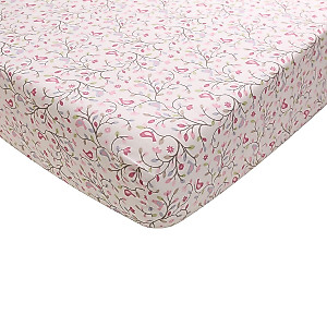 5 PCs Pink Floral Nursery Crib Bedding Set Embroidery Birds Flower Baby Girl Cot Bedding Set Quilt + Fitted Sheet + Skirt + Window Valance + Changing Pad Sheet
