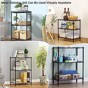 Santoy 3 Tier Storage Shelves Adjustable,Rack Metal Shelf Unit for Kitchen, Bathroom, Pantry, Closet, and Bedroom - Strong Steel Wire Organizer (Black, 17.7" L x 11.8" W x 31.5" H)