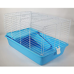 PENN-PLAX Multi-Level Small Animal Cage – Includes Ramp and Elevated Resting Platform – Great for Guinea Pigs, Chinchillas, Ferrets, Rabbits, and More – Blue & White