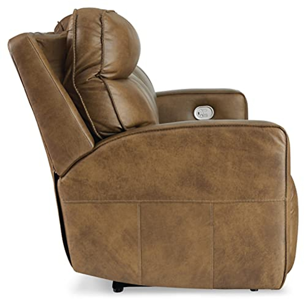 Signature Design by Ashley Game Plan Contemporary Tufted Leather Power Reclining Sofa with Adjustable Headrest, Light Brown