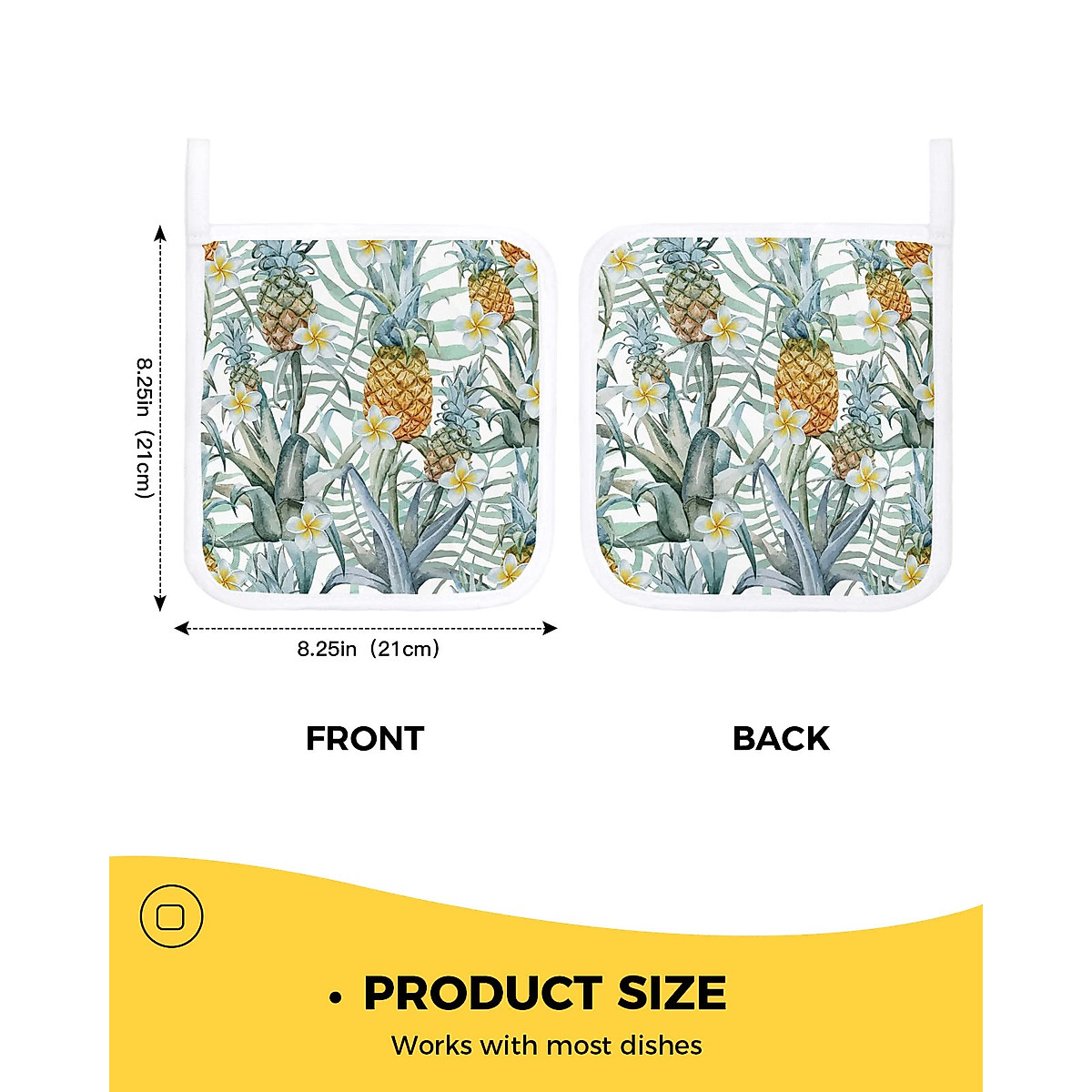 Pot Holders for Kitchen Watercolor Tropical Fruits Pineapple Leaf Set of 5 Potholders Heat Proof Non-Slip Oven Pot Holder Insulation Terry Cloth Hot Pad with Loop Rainforest Botanical