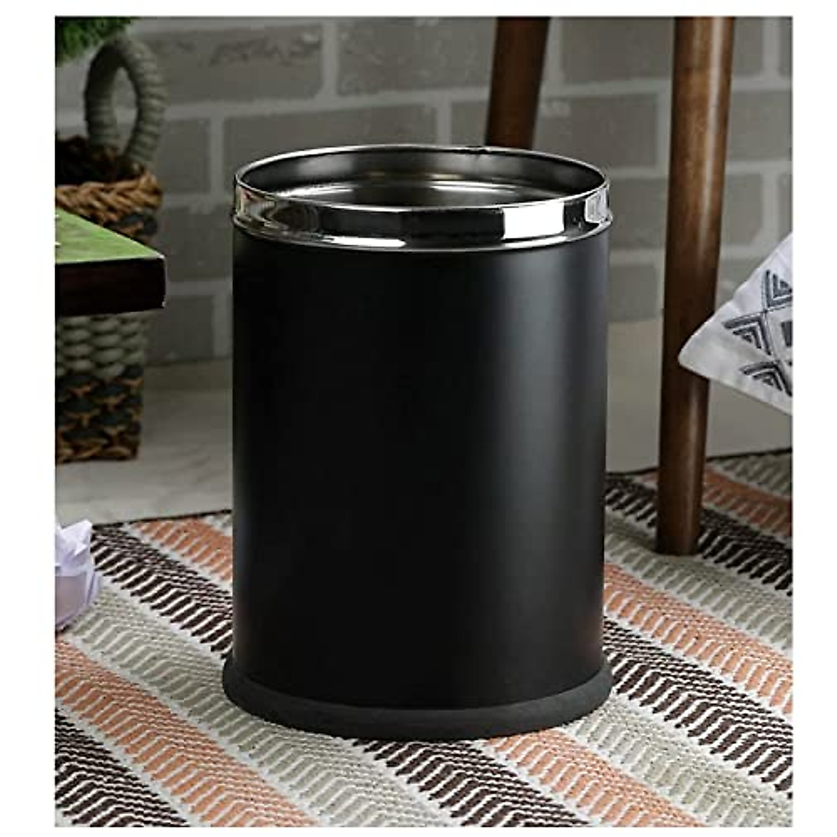 King International 1.84 Gallon Black Open Trash Can, Wastebasket, Garbage Container Bin, Bathroom, Powder Room, Bedroom, Kitchen, Craft Room, Office,