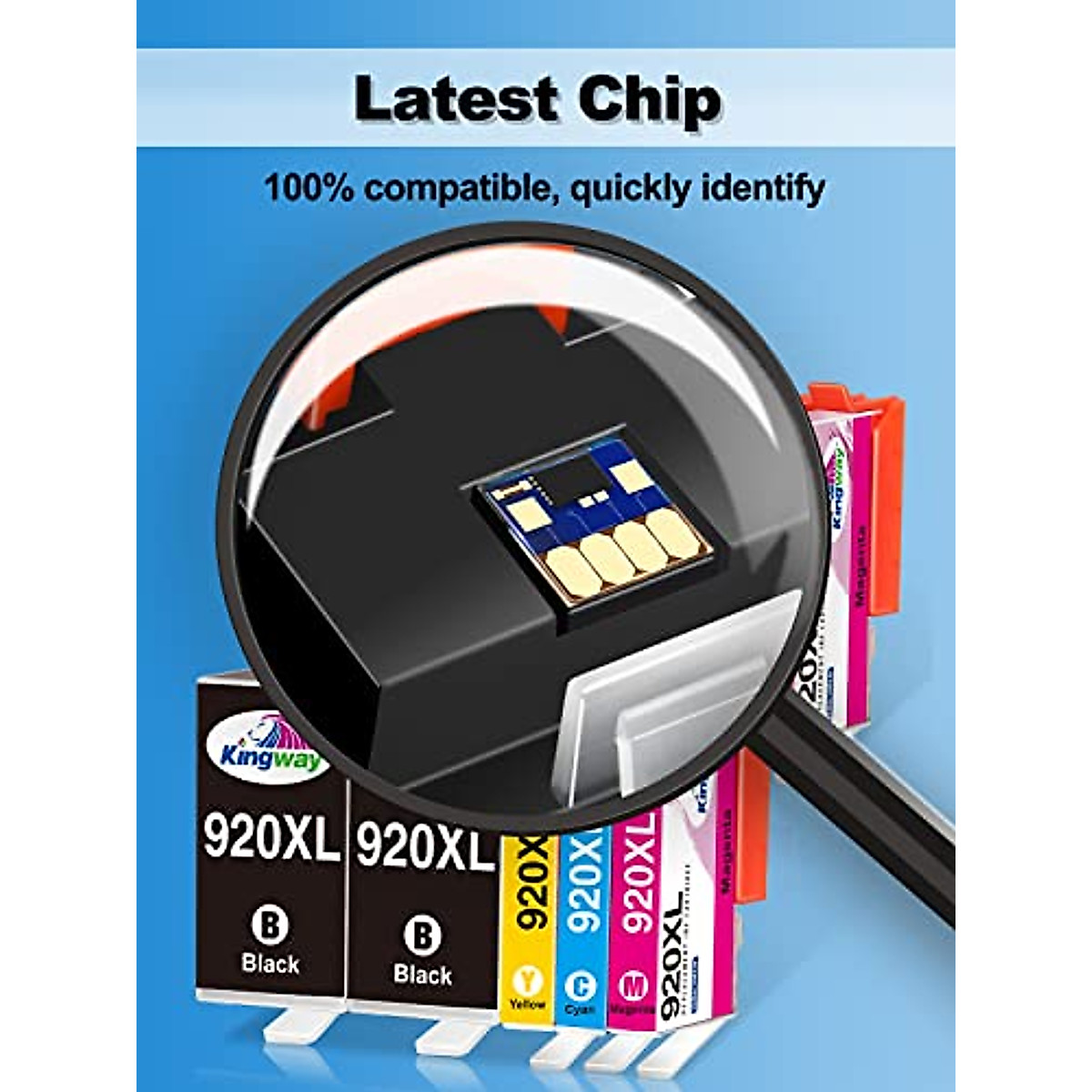 920XL Ink Cartridges of KINGWAY, Replacement for hp 920xl Ink cartridges Combo Pack to Work with Officejet 6500a 6500 6000 7500 7500a 7000 Printer (4 Black,2 Cyan,2 Magenta,2 Yellow,10-Pack)