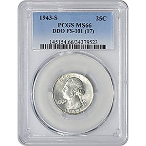 1943-S Washington Silver Quarter DDO FS-101 MS66 PCGS
