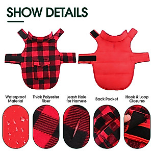 Kuoser Dog Winter Coat, Windproof Dog Fleece Jacket British Style Plaid Cold Weather Dog Vest Coats, Reversible Cozy Warm Dog Clothes Pet Apparel for Large Size Dogs XL