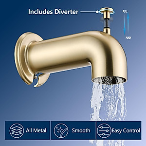 Sperwoesy Slip-On Tub Spout with Diverter Long for Bathtub Spout, Fit for 1/2 Inch Slip Pipe, Brushed Gold