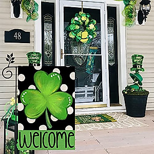 CROWNED BEAUTY St Patricks Day Garden Flag 12×18 Inch Double Sided Green Shamrock Clover Welcome Small Outside Vertical Holiday Yard Decor