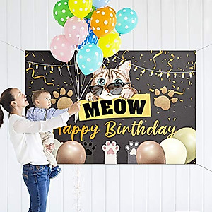 PAKBOOM Meow Birthday Backdrop Banner Background - Cat Theme Birthday Decorations Party Supplies - 3.9 x 5.9ft