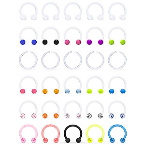Ftovosyo 30Pcs Plastic Septum Retainer Clear Piercing Retainer Flexible Lip Rings Smiley Piercing Jewelry Daith Earring for Work Sports Surgery 10mm
