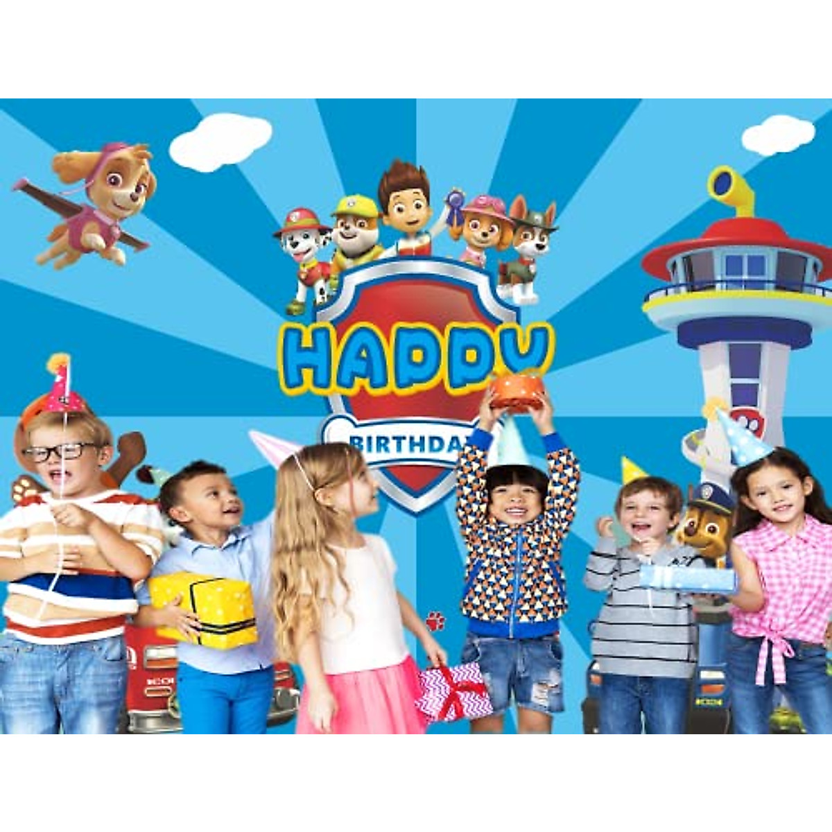 Paw Dog Birthday Party Decorations, Paw Theme Party Supplies Set for Girl’s/Boy’s with Balloons Garland kit, Dog Patrol Backdrop, Dog Foil Balloons (B)