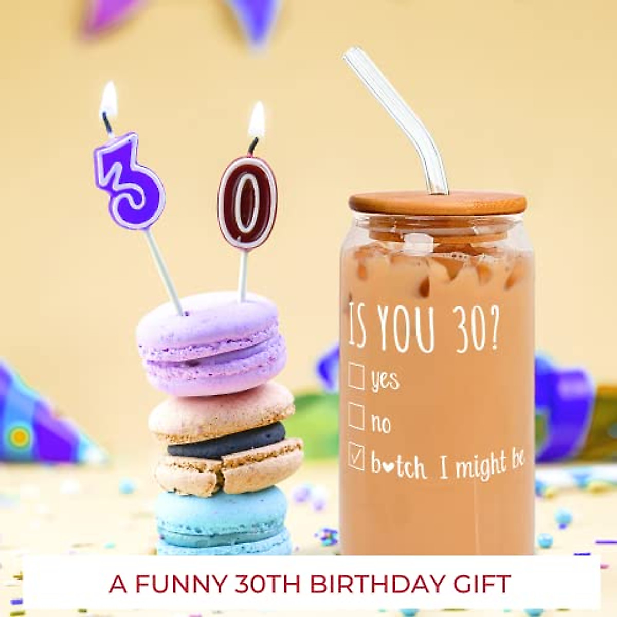 30th Birthday Gifts for Her - Happy 30th Birthday Decorations for Women - Funny 30 Birthday Gifts for Women - 30 Year Old Birthday Gifts for Women, Wife, Sister, Best Friend, Coworker - 16Oz Can Glass