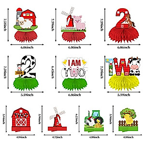 Farm Animals 2nd Birthday Decorations Table Centerpieces, Barnyard Theme 2nd Birthday Honeycomb Ceterpieces Party Supplies for Boys Girls, Farm Barn Theme Two Birthday Table Topper Decor