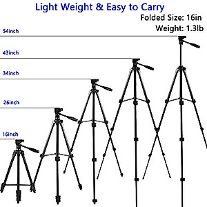 teefeet Phone Tripod, 54 inch Light Travel Tripod, with Mobile Phone Holder Adapter/Remote Shutter/Carry Bag for Selfie, Suitable for Video, Live Broadcast, Video Blog, Tiktok (Black)